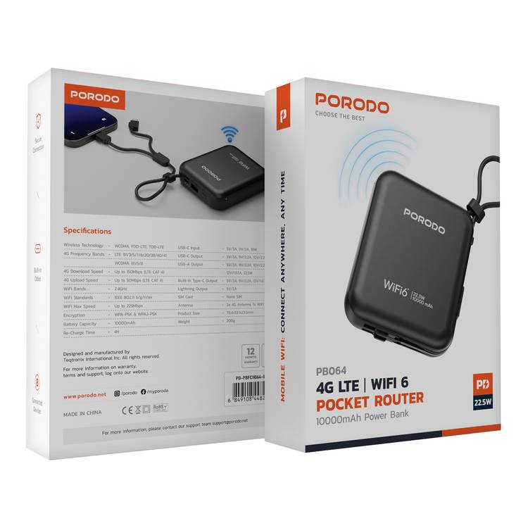 Porodo Portable 4G LTE WIFI Router in UAE | Secure Connection - Black ...