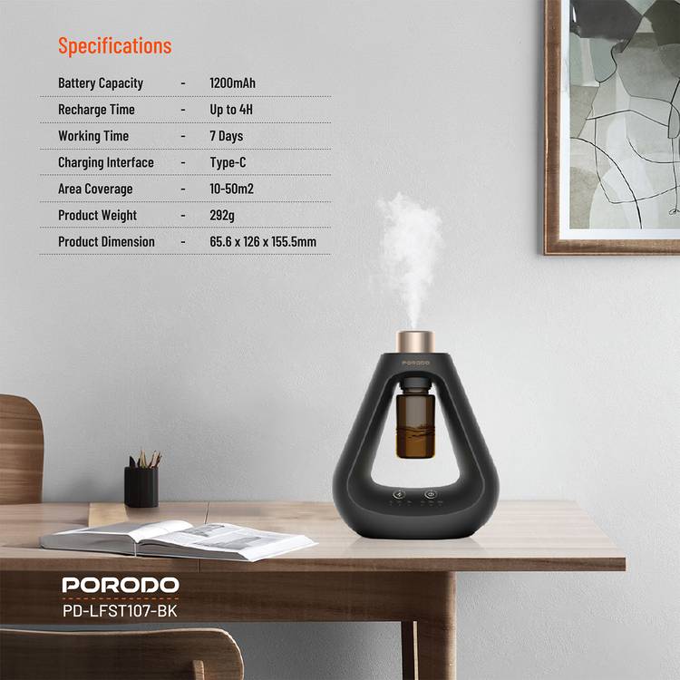 Porodo Lifestyle Aroma Sphere Waterless Diffuser | 10-50 m2 Coverage ...